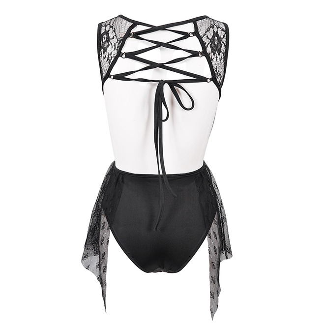 Embroidered Mesh Black Cut Out One Piece Swimsuit Rebelsmarket