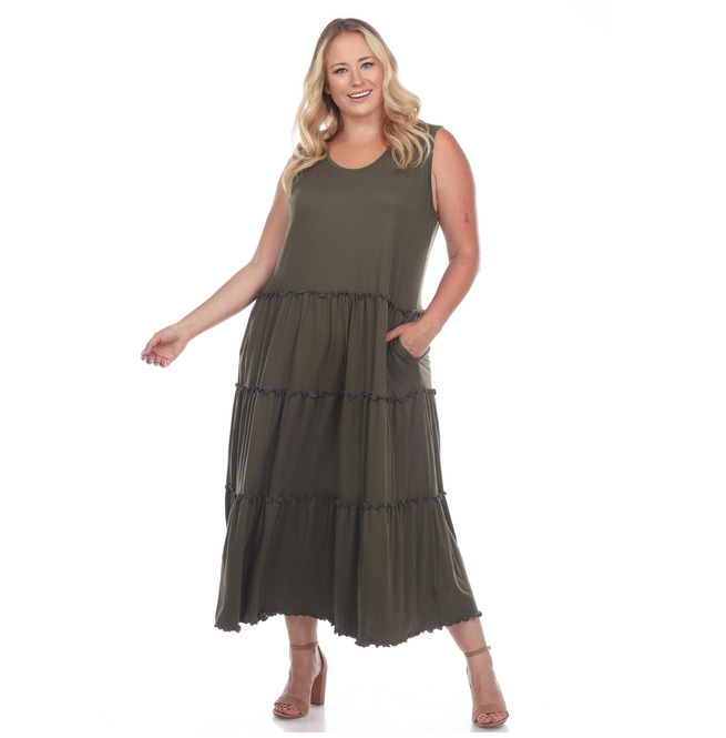Sleeveless Tiered Smock Midi Plus Size Dress White Rebelsmarket