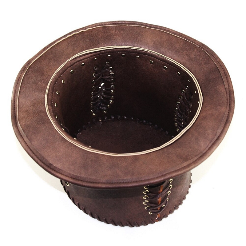 Men's Faux Leather Lace-Up Detail Top Hat With Googles | RebelsMarket