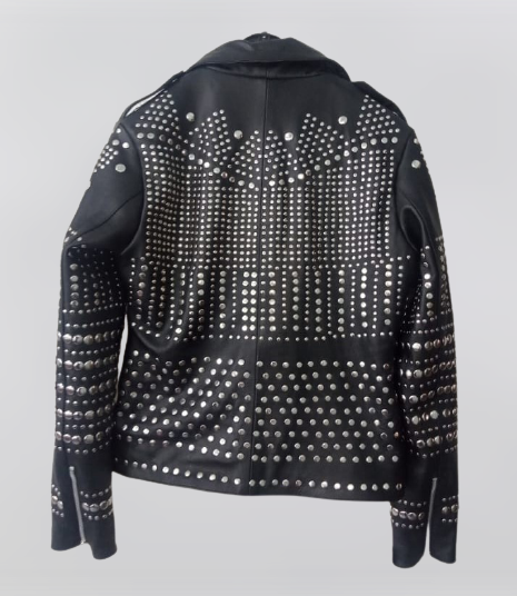 New Women Black Leather Jacket Embellished With Silver | RebelsMarket