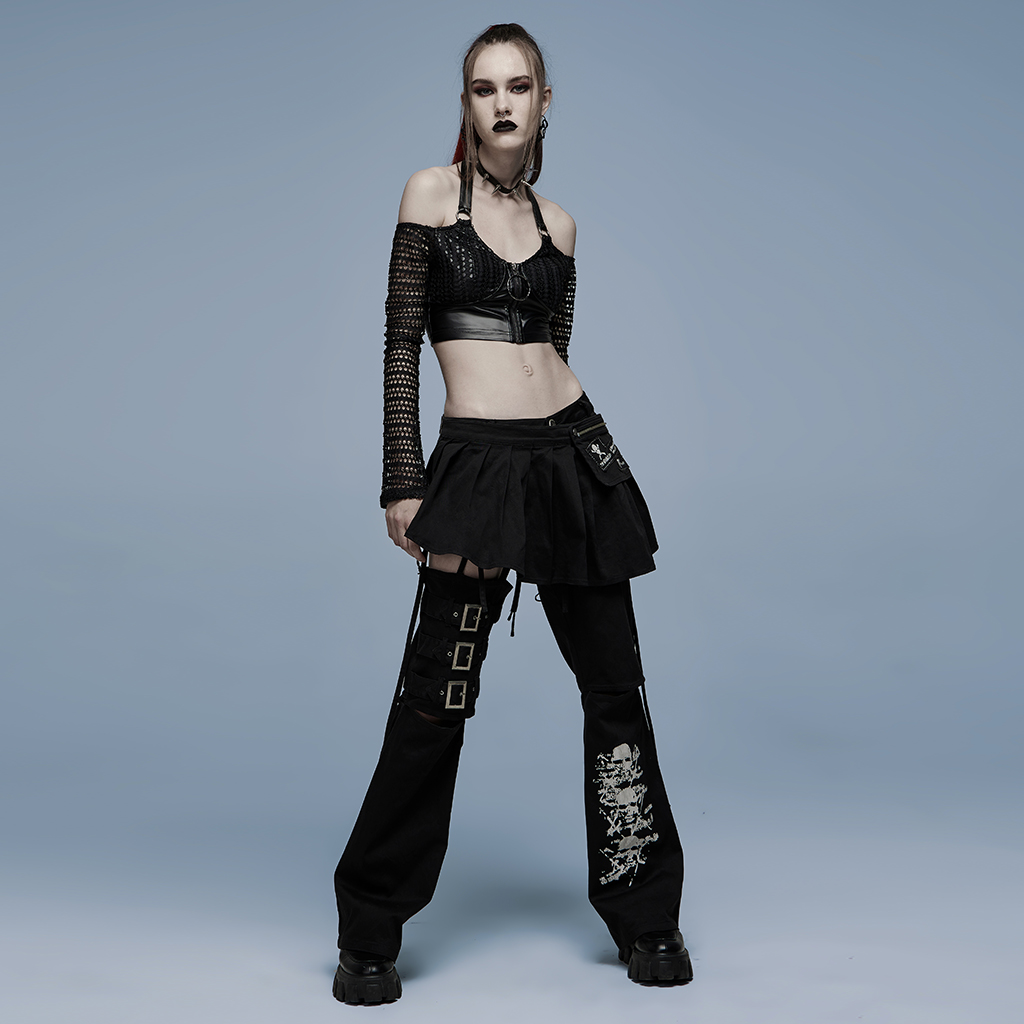 Halter Neck Strap Zipper Mesh Gothic Crop Top | Punk | RebelsMarket