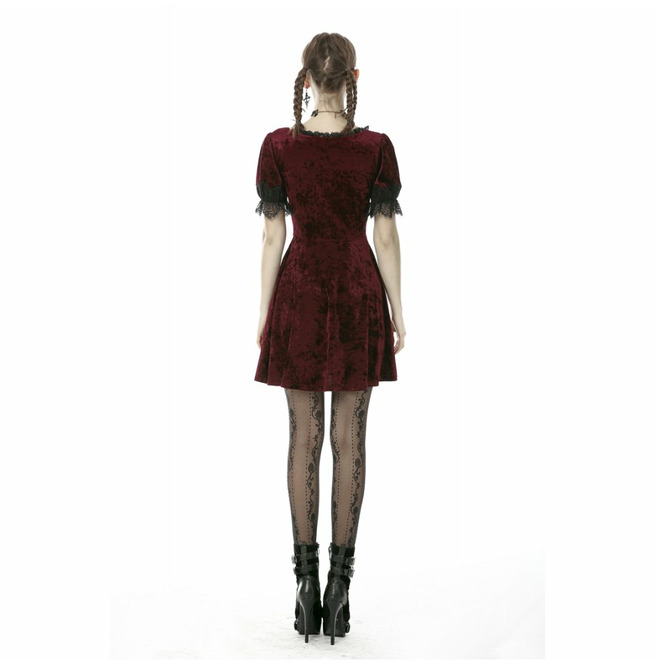 Gothic Women's Wine Red Floral Velvet Lace Trim Dress | | RebelsMarket