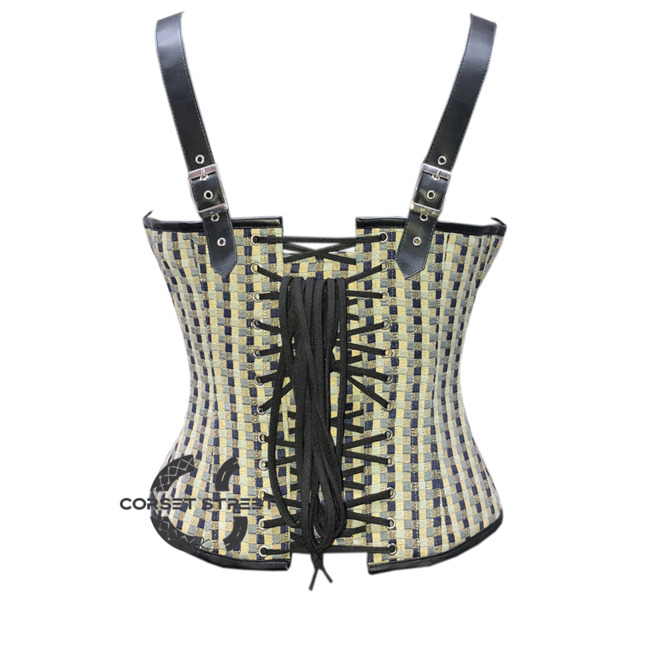 Checkered Corset Black Leather Straps Gothic Steampunk Rebelsmarket