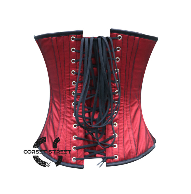 Steampunk Red Satin With Black Sequins Overbust Corset Rebelsmarket