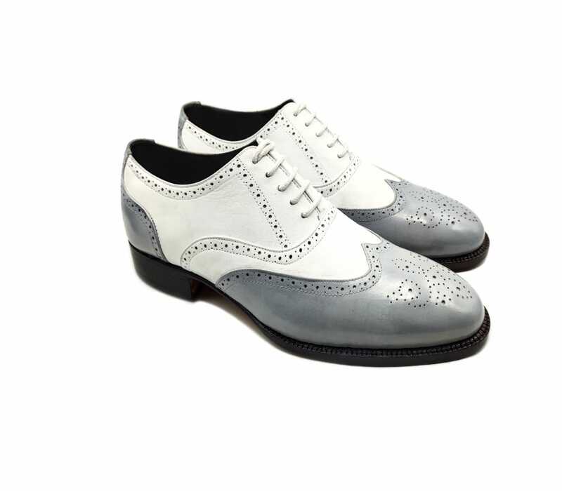 Handmade Men Two Tone Shoes, Gray And White Formal | RebelsMarket