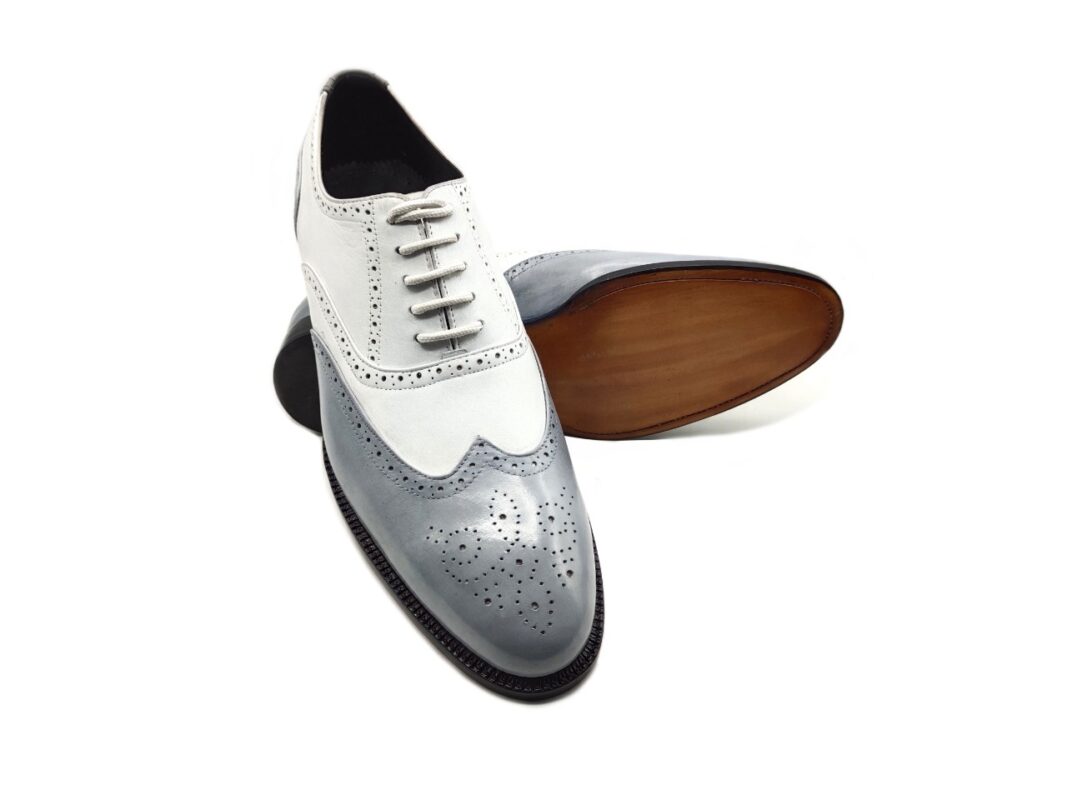 Handmade Men Two Tone Shoes, Gray And White Formal | RebelsMarket