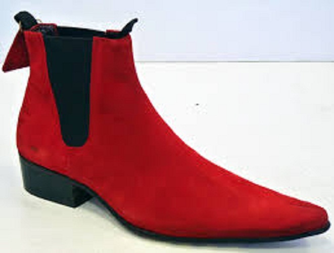 Handmade Men Red Color Suede Pointed Toe Chelsea Boots | RebelsMarket