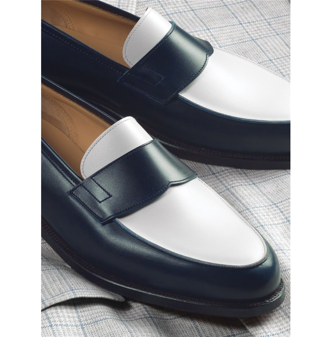Men Two Tone Spectator Shoes Blue and White Leather | RebelsMarket