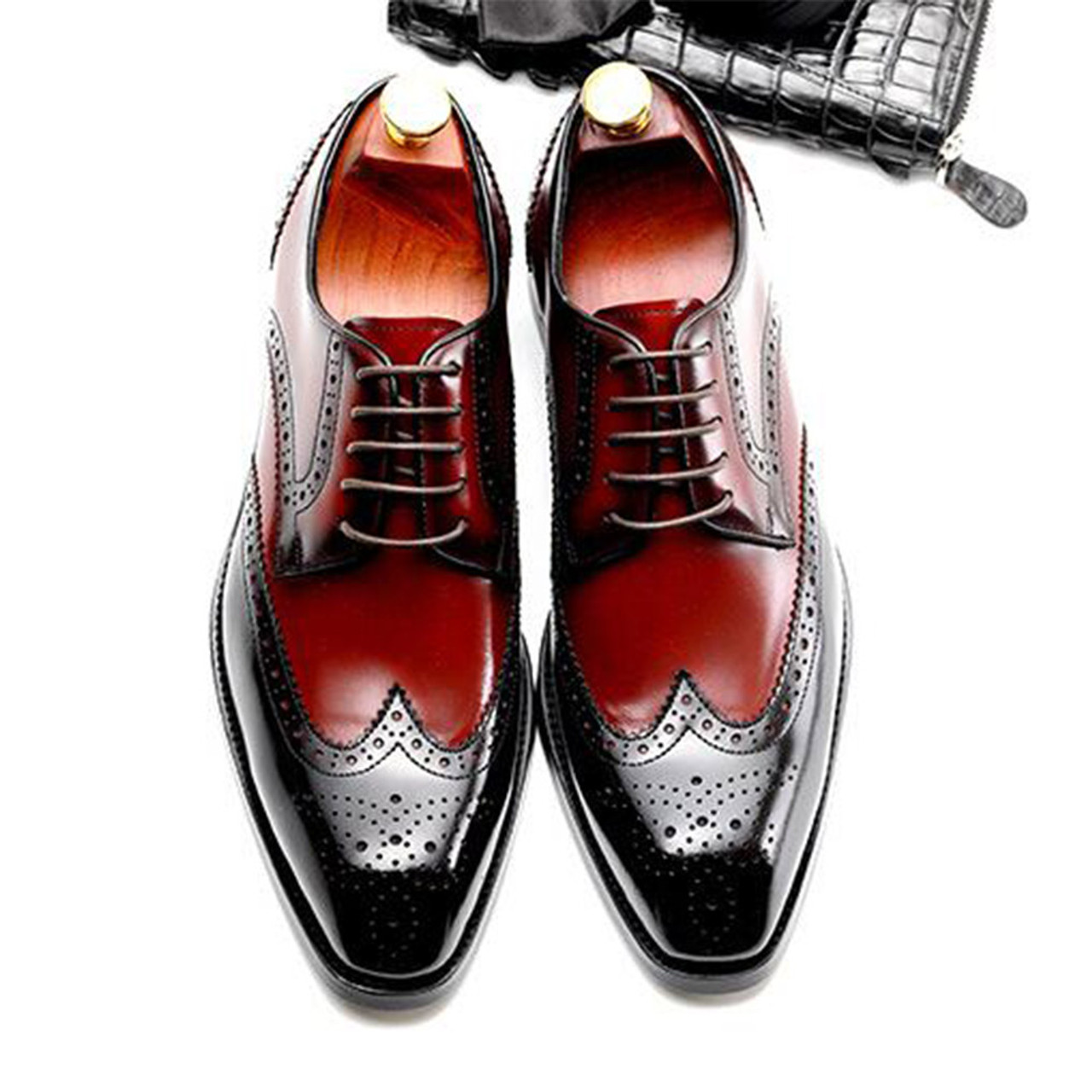 Handmade Mens Two Tone Wing Tip Brogue Dress Shoes, Men | RebelsMarket