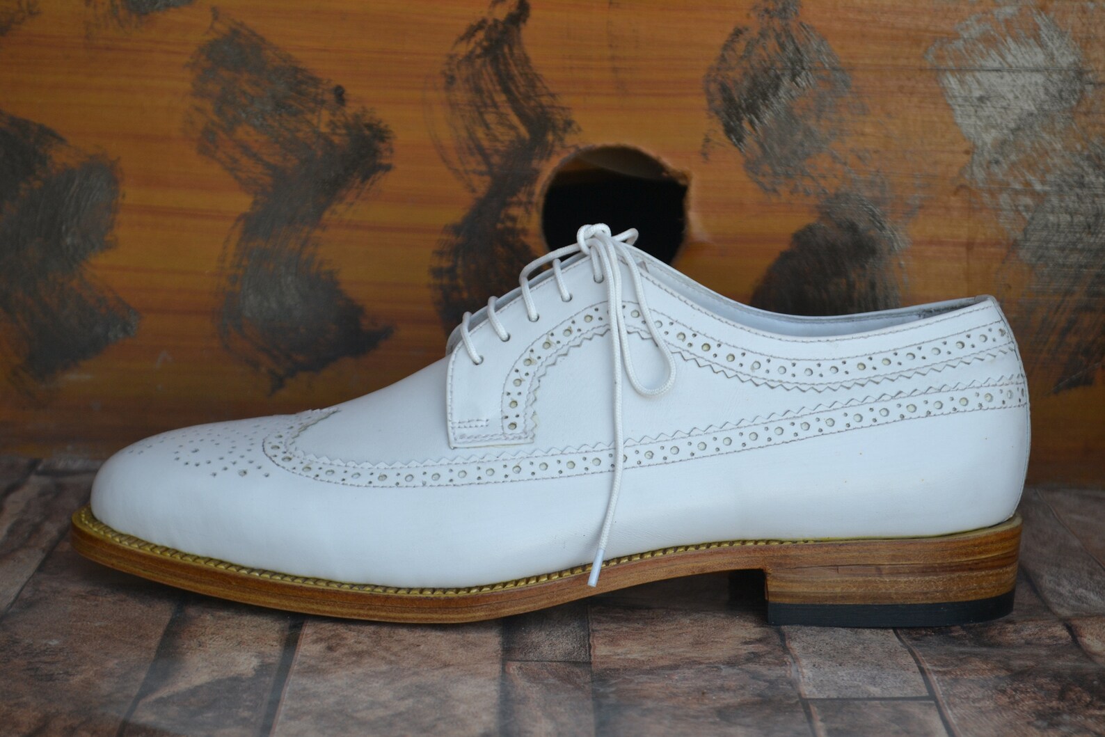 Handmade Men Wing Tip Brogue White Shoes, Men White | RebelsMarket