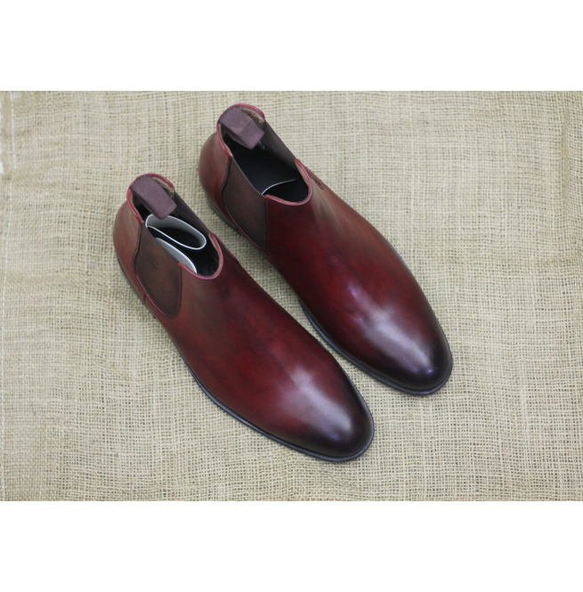 Handmade Men Burgundy Leather Chelsea Boot, Men Ankle | RebelsMarket