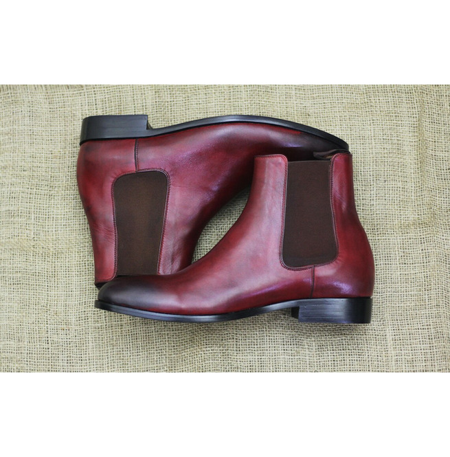 Handmade Men Burgundy Leather Chelsea Boot, Men Ankle | RebelsMarket