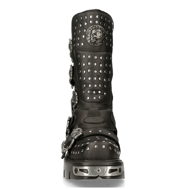 Metallic Skull Black Leather Goth Studded Boot | New | RebelsMarket
