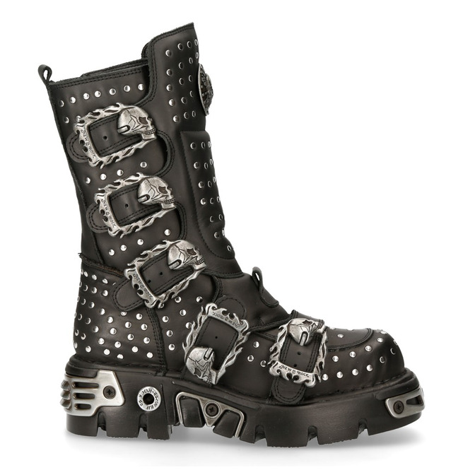 Metallic Skull Black Leather Goth Studded Boot | New | RebelsMarket
