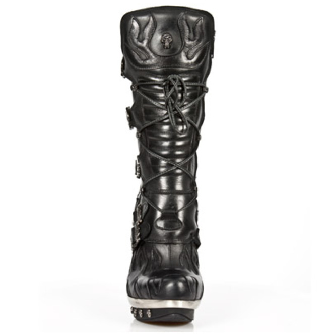 Punk Rock Genuine Leather Flame Buckle Heel Boots | New | RebelsMarket