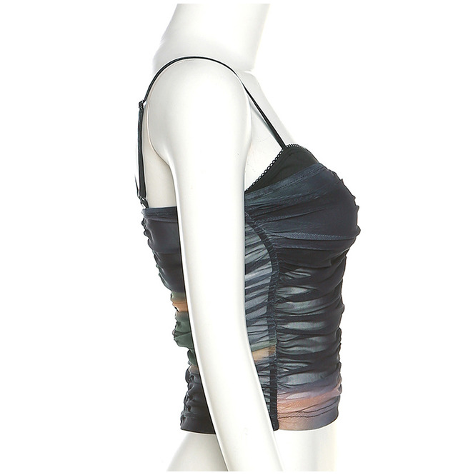 Y2k Tie Dye Ruched Mesh Camis Top Rebelsmarket