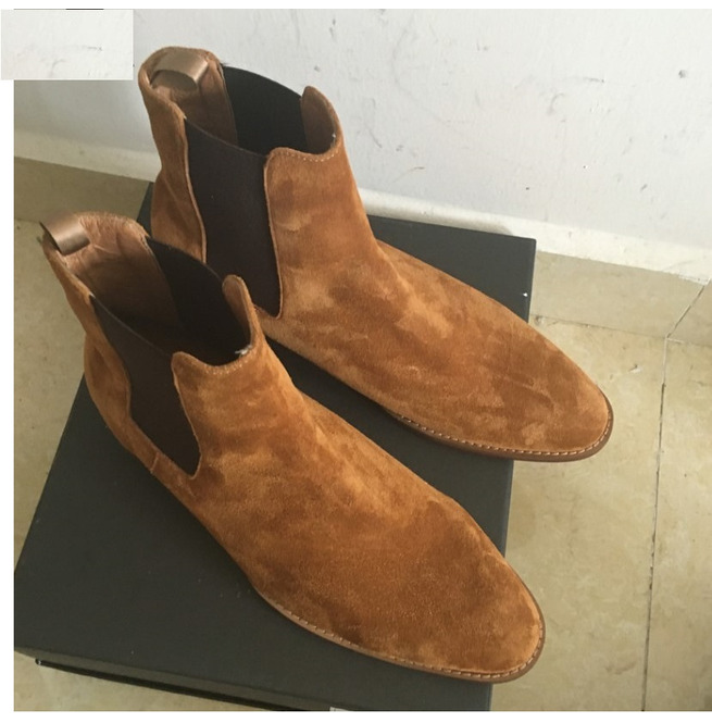 Handmade Mens Suede Chelsea Boot, Men Tan Suede Ankle | RebelsMarket