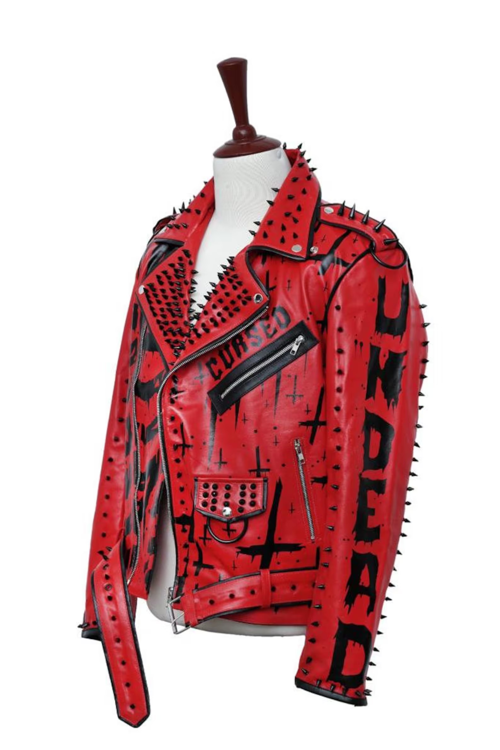 Handmade Red Sinner Leather Jacket, Men Punk Style | RebelsMarket