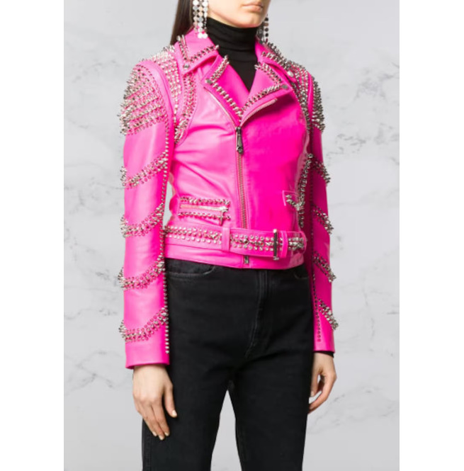 Handmade Women Pink Punk Style Jacket, Leather Gothic | RebelsMarket