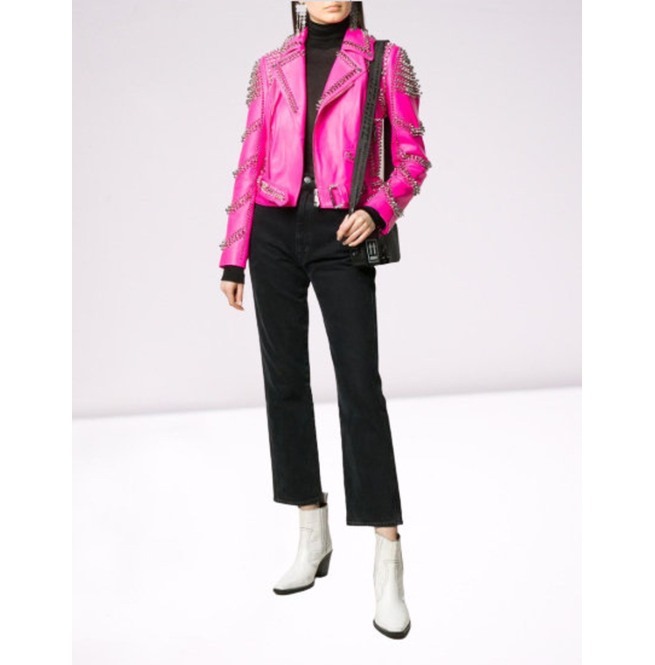 Handmade Women Pink Punk Style Jacket, Leather Gothic | RebelsMarket