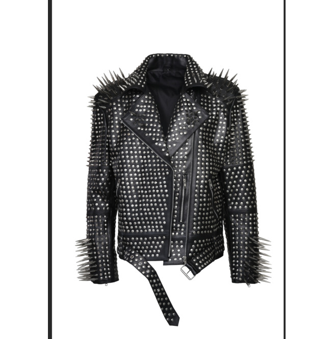 Men Full Black Punk Silver Long Spiked Studded Leather | RebelsMarket