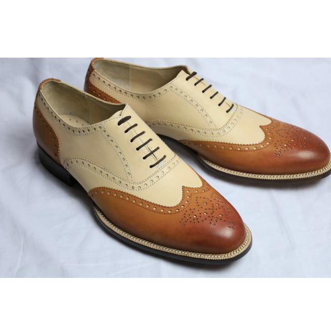 Handmade Men Two Tone Wingtips Brogue Shoes, Men Brown | RebelsMarket