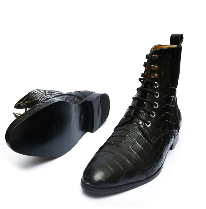 Handmade Men Black Crocodile Boots, Men Alligators | RebelsMarket