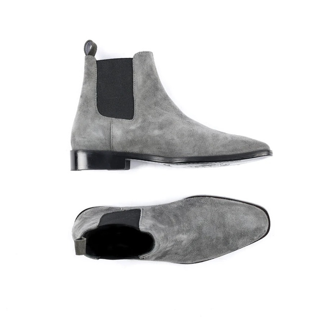 Handmade Men Gray Suede Chelsea Boots, Men Suede Ankle | RebelsMarket