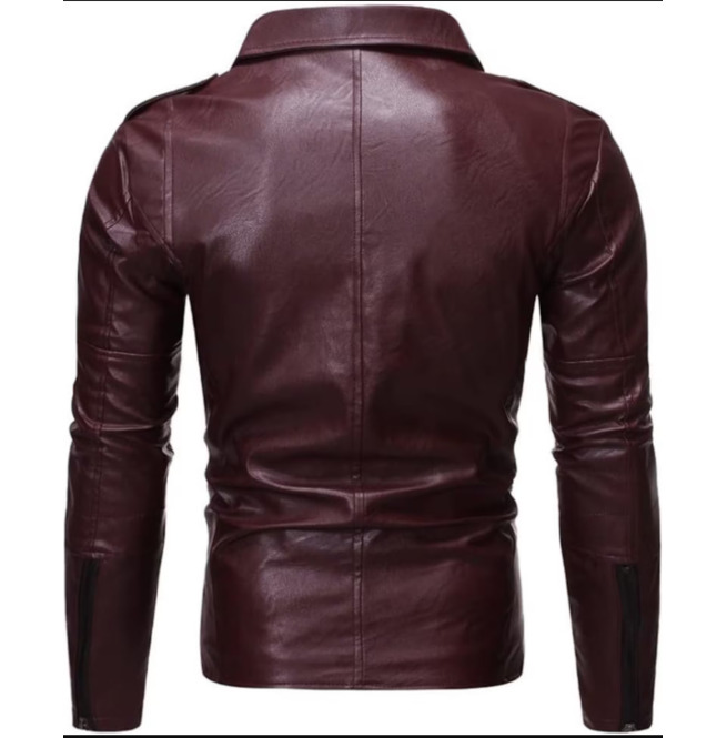 Mens Maroon Biker Leather Jacket Jacket, Maroon Leather | RebelsMarket