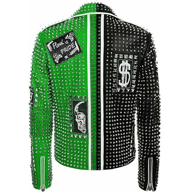 Punk Green Brando Studded Spikes Rock Moto Biker | RebelsMarket