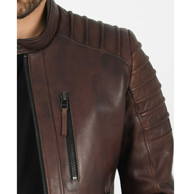 Mens Brown Leather Jacket, Brown Quilted Genuine | RebelsMarket
