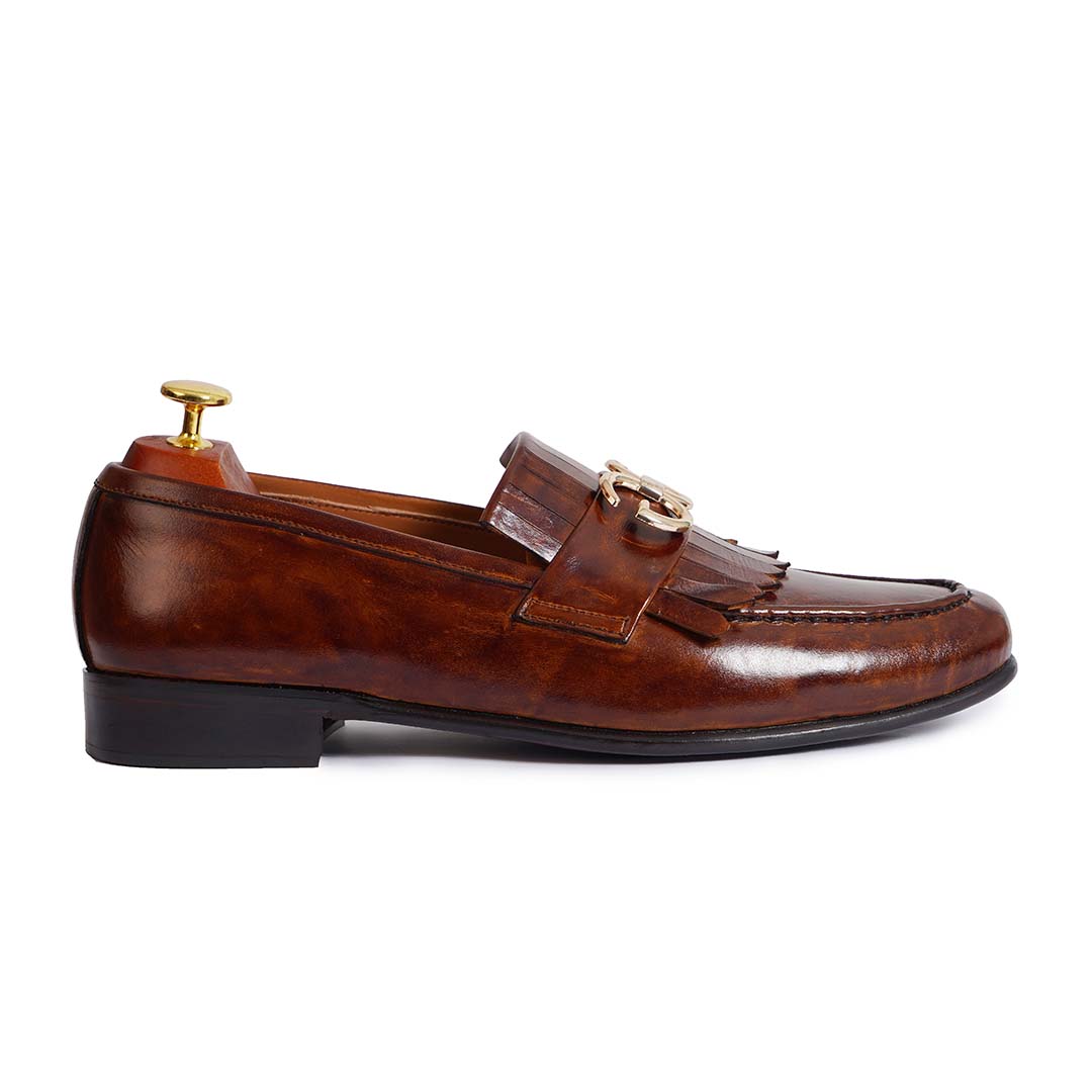 Handmade Brown Leather Fringe Shoes Moccasins, Mens | RebelsMarket