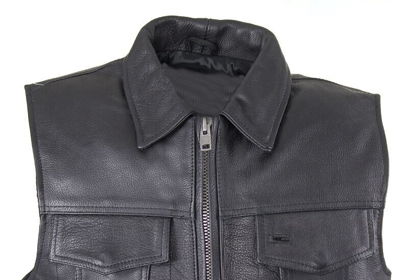 Men's Black Genuine Leather Motorcycle Club Vest With | RebelsMarket