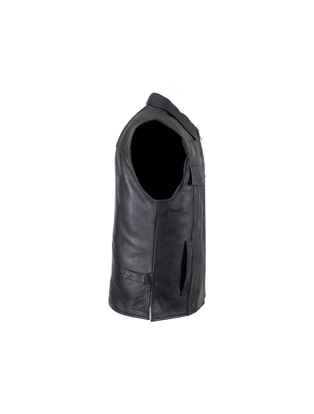Men's Black Genuine Leather Motorcycle Club Vest With | RebelsMarket