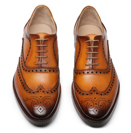 Handmade Mens Wingtips Brogue Dress Shoes, Men Tan | RebelsMarket