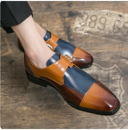 Handmade Mens Leather Monk Formal Shoes, Multicolor | RebelsMarket