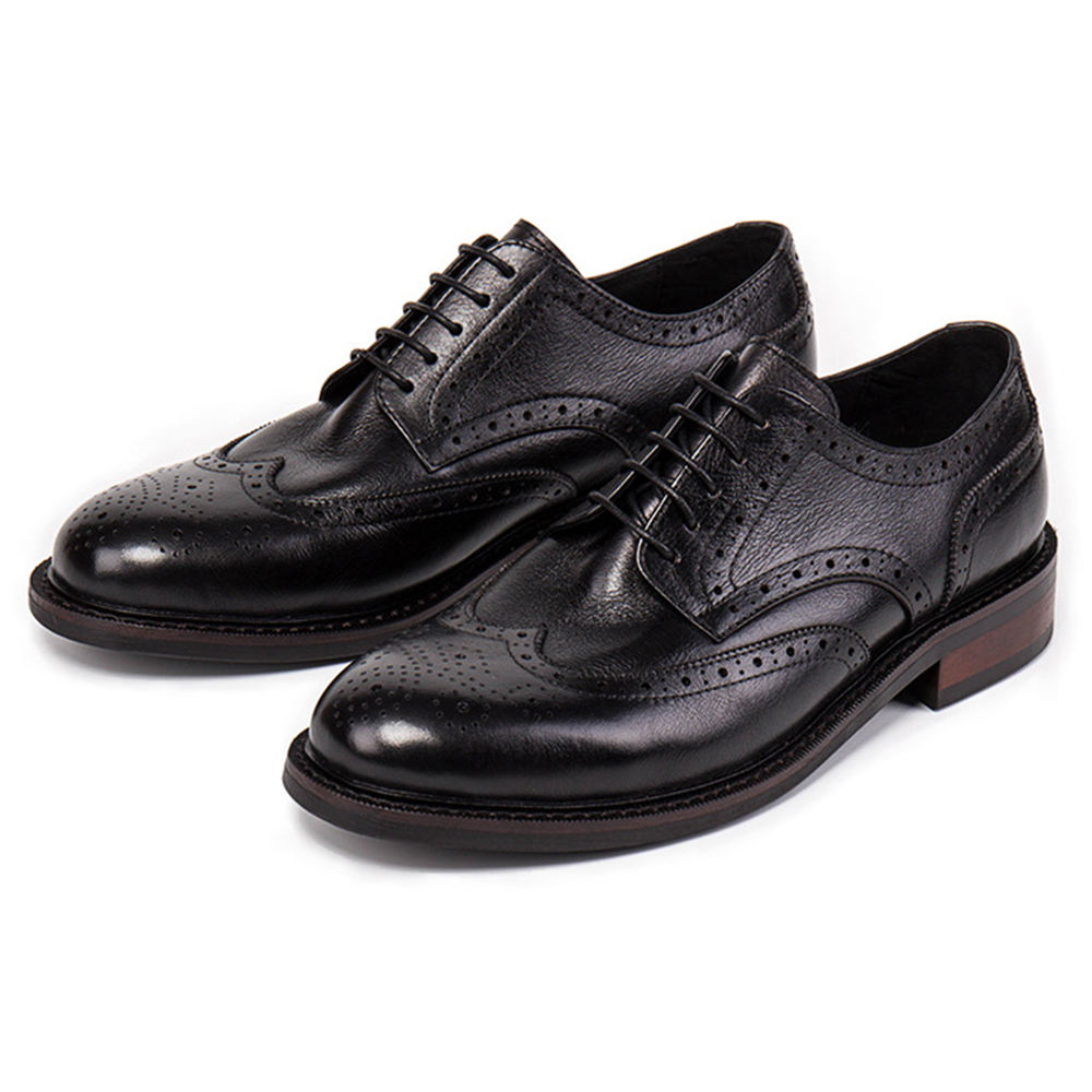 Handmade Men's Black Leather Wingtip Oxfords | RebelsMarket