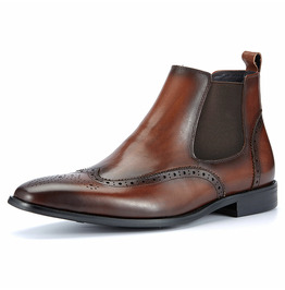 Handmade Men's Full Grain Leather Wingtip Chelsea Boots | RebelsMarket
