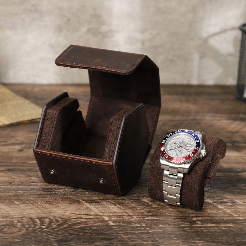 Genuine Leather Hexagonal Design Single Watch Roll Case | RebelsMarket