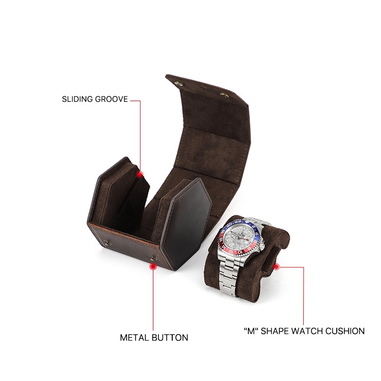 Genuine Leather Hexagonal Design Single Watch Roll Case | RebelsMarket