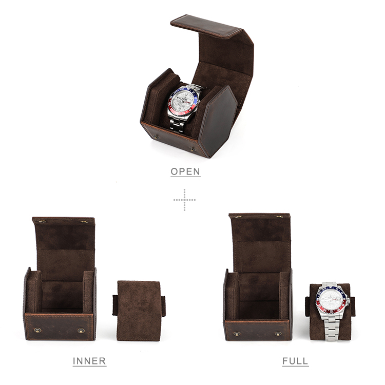 Genuine Leather Hexagonal Design Single Watch Roll Case | RebelsMarket
