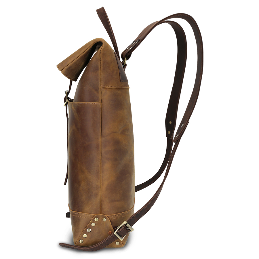 Rustic Leather Roll-Top Backpack | RebelsMarket