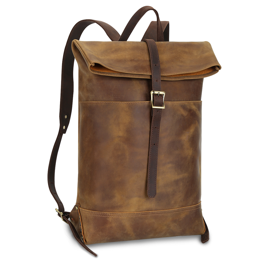 Rustic Leather Roll-Top Backpack | RebelsMarket