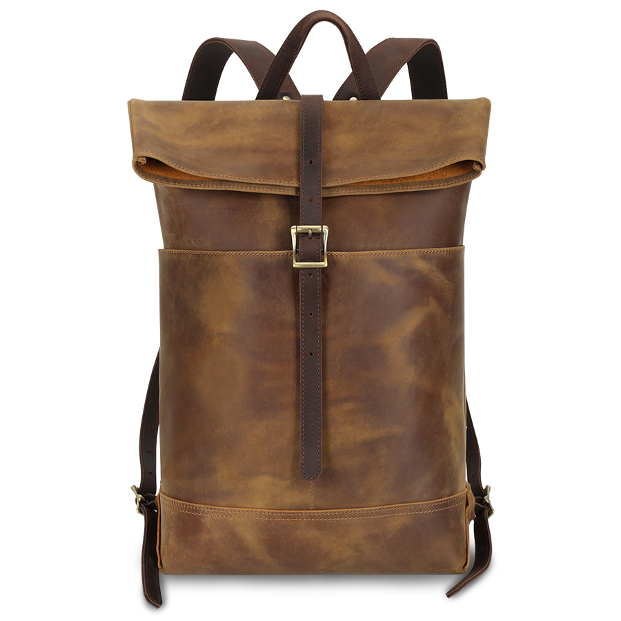 Rustic Leather Roll-Top Backpack | RebelsMarket