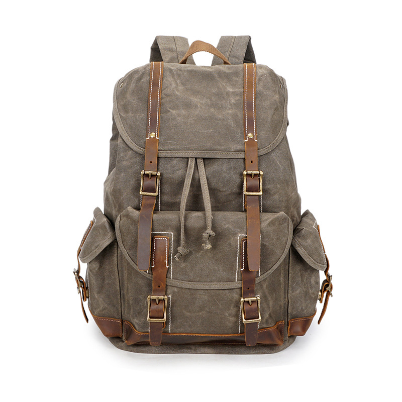 Vintage Military-Style Canvas Backpack With Leather | RebelsMarket