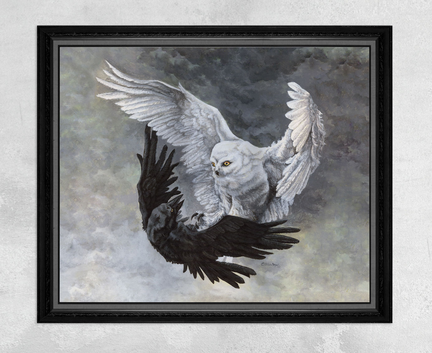 Giclee Print Of An Owl Fighting With A Raven 127768