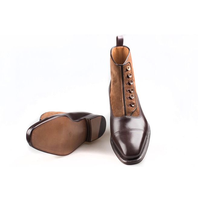 Handmade Men Two Tone Button Boot, Brown Ankle Boots, | RebelsMarket