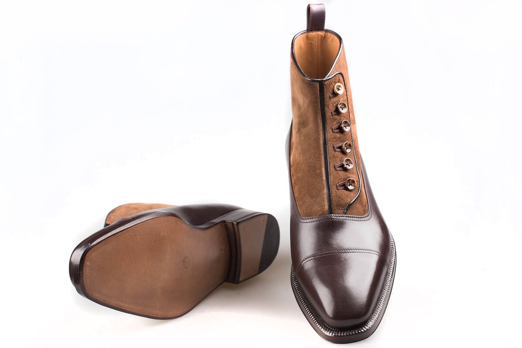 Handmade Men Two Tone Button Boot, Brown Ankle Boots, | RebelsMarket