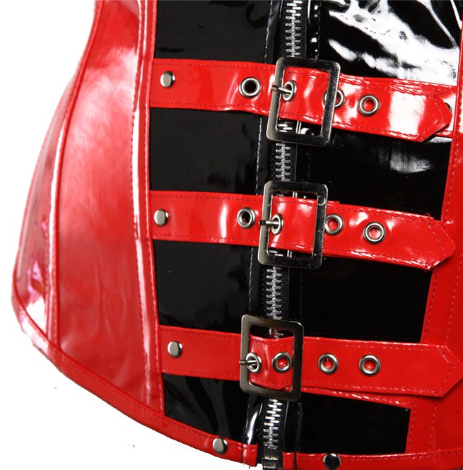 Black Red Faux Leather Shoulder Straps Clubwear Corset Rebelsmarket