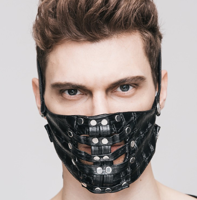 Gothic Black Pu Leather Rivet Face Mask - Style | RebelsMarket